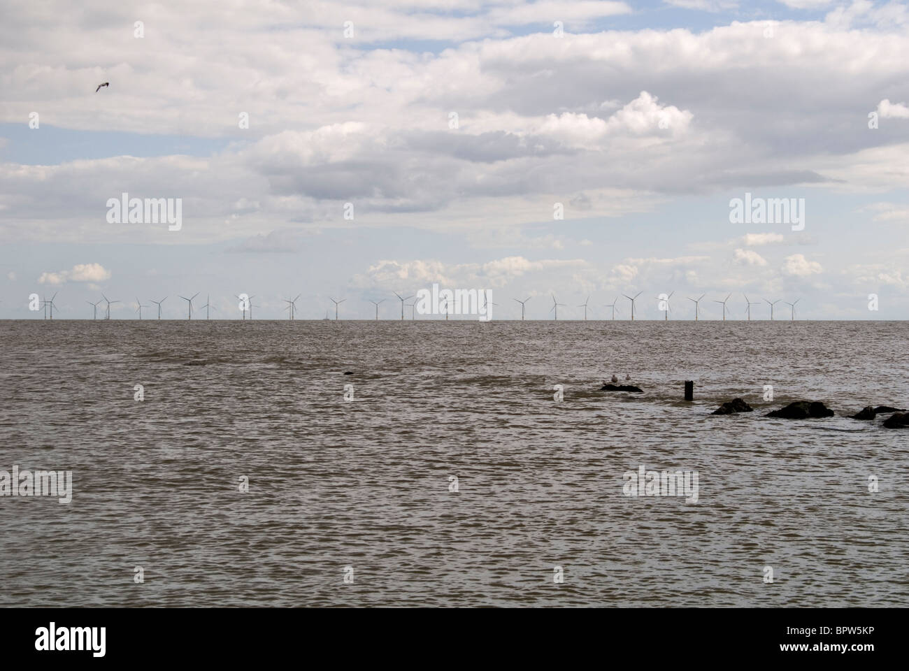 A huge wind farm off the coast of Clacton on sea Essex Stock Photo - Alamy