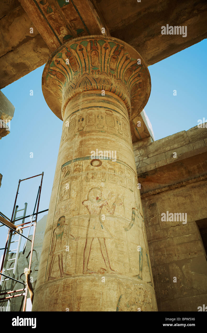 column hall, painted columns in Ramesseum, temple of Ramesses II ...
