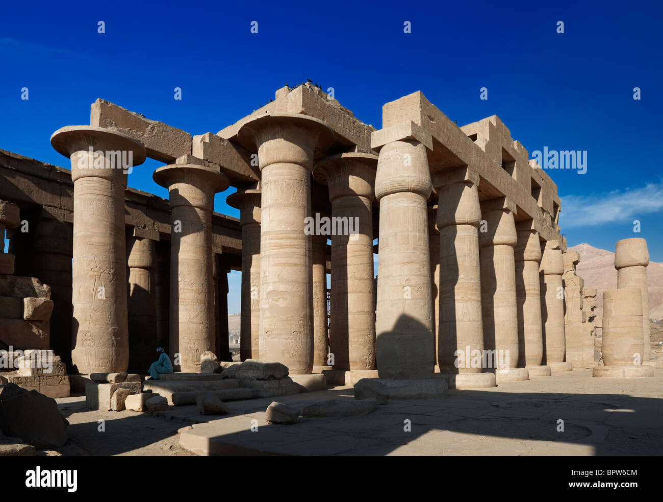 column hall, painted columns in Ramesseum, temple of Ramesses II ...