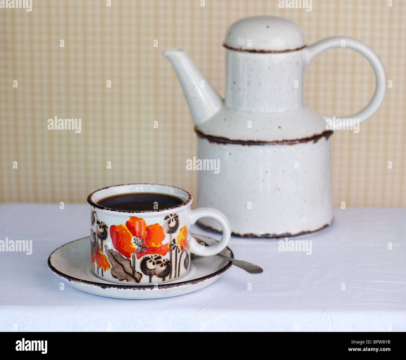 A Cup of Coffee, With Coffee Pot, 1970's Style Stock Photo - Alamy