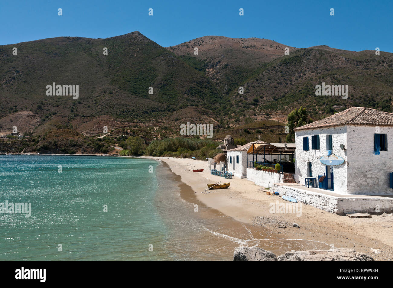 The beach at Skoutari on the sunward, eastern, coast of the Deep Mani ...