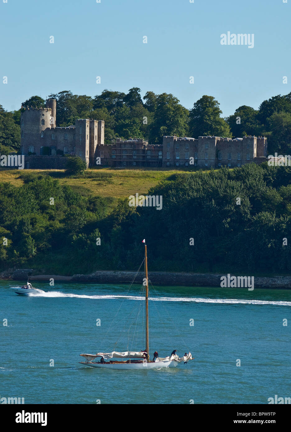 Isle of Wight from the Solent with Norris Castle and Yacht Stock Photo ...