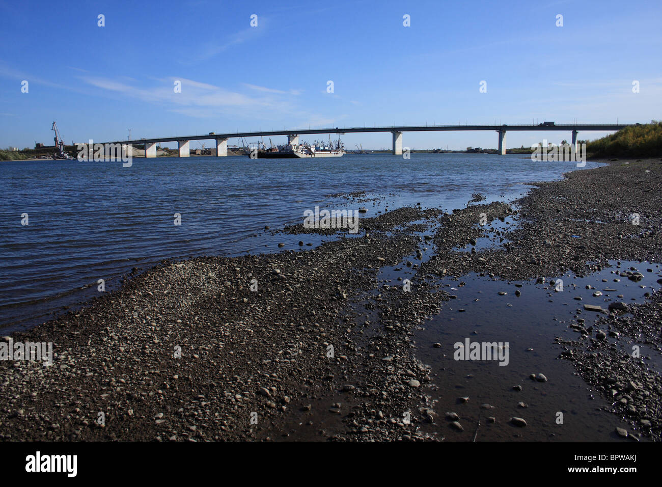 WESTERN SIBERIA, RUSSIA, 2009: The bridge through the river Tom' in the ...
