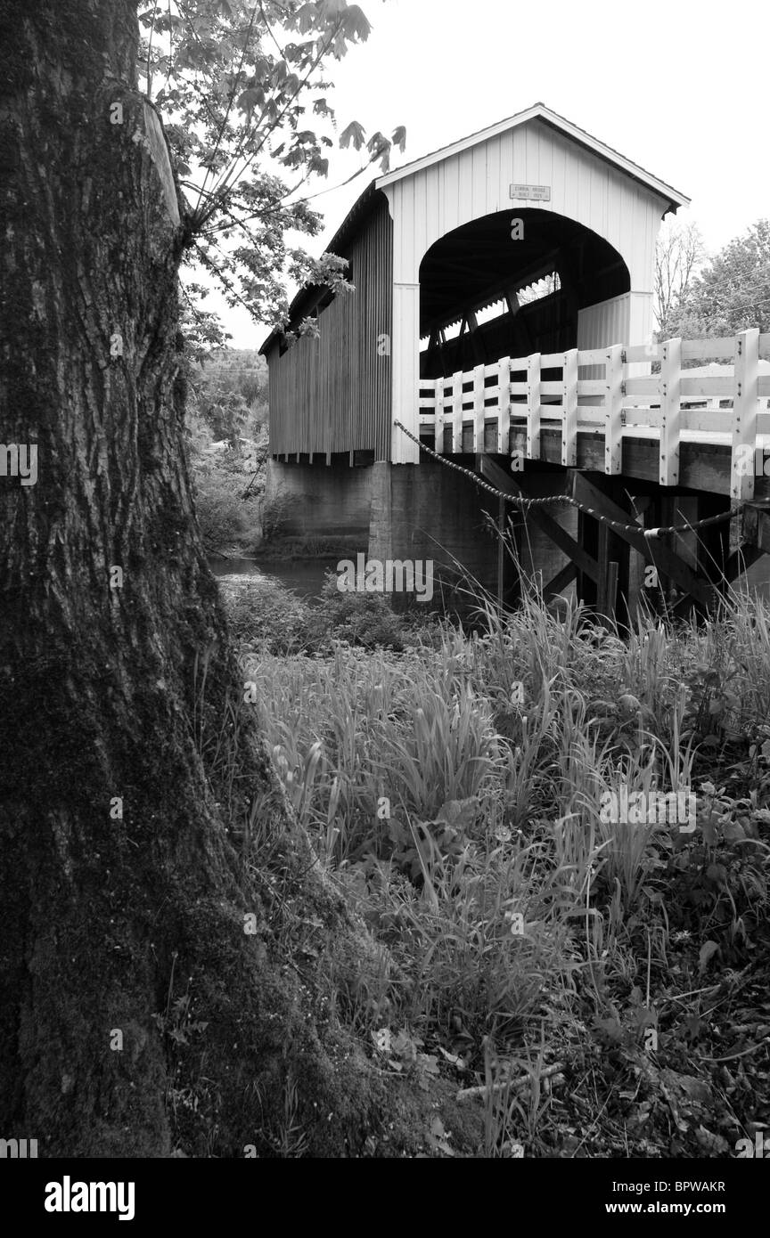 Creek and covered bridge Black and White Stock Photos & Images - Alamy