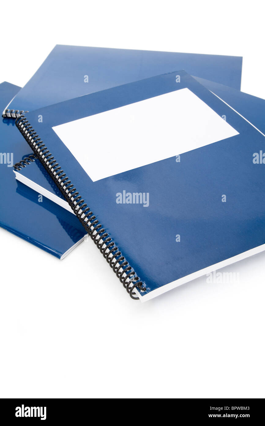 Blue school textbook, notebook or manual with white background Stock ...