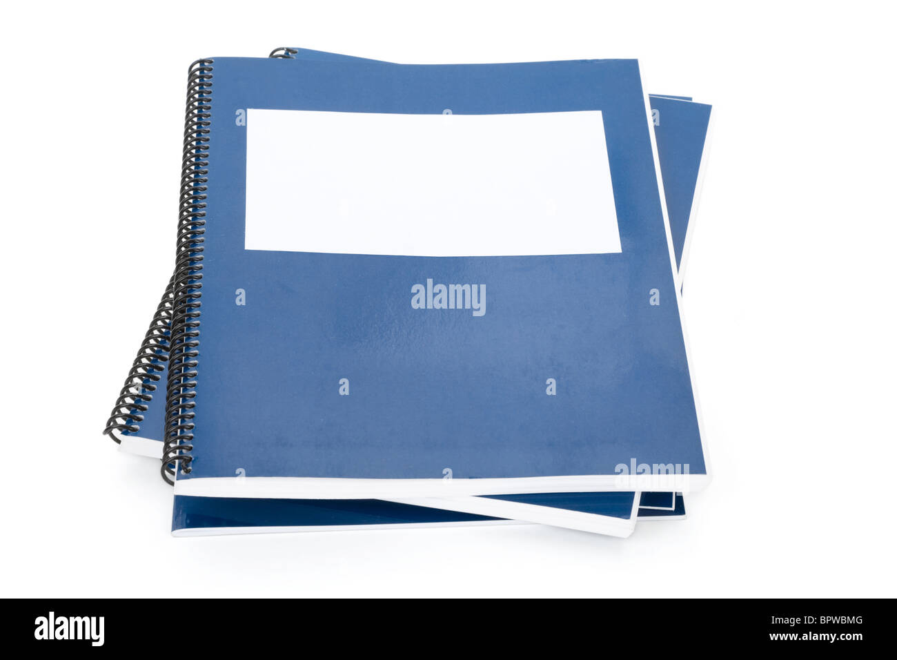 Blue school textbook, notebook or manual with white background Stock ...