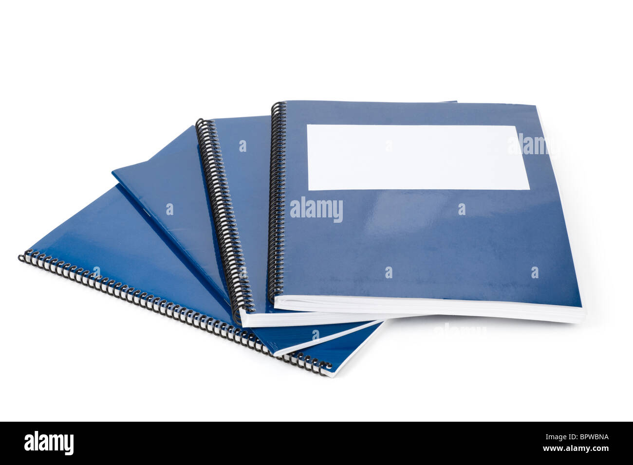 Blue school textbook, notebook or manual with white background Stock ...
