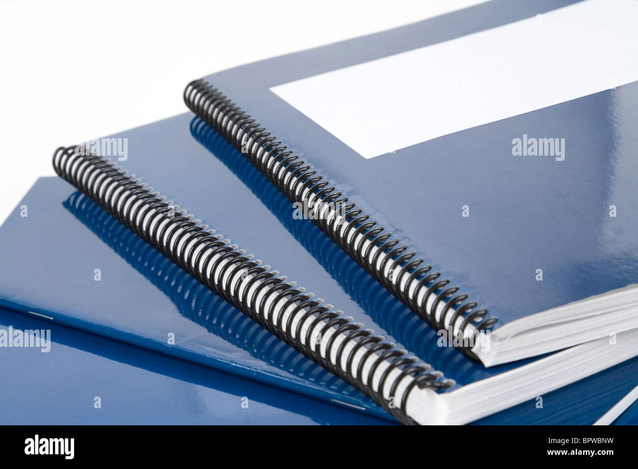 Blue school textbook, notebook or manual with white background Stock ...