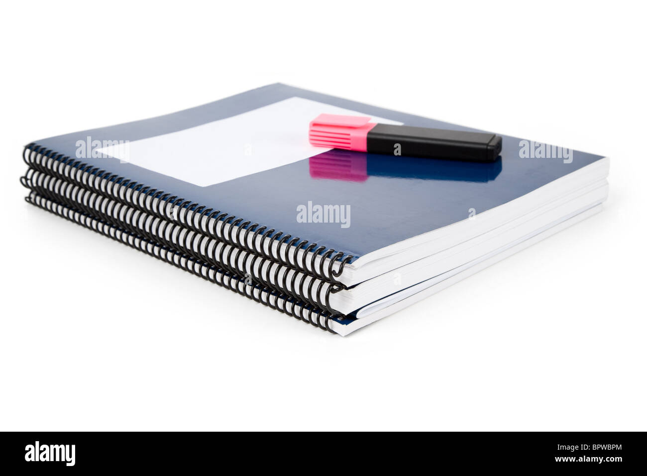 Blue school textbook, notebook or manual with white background Stock ...