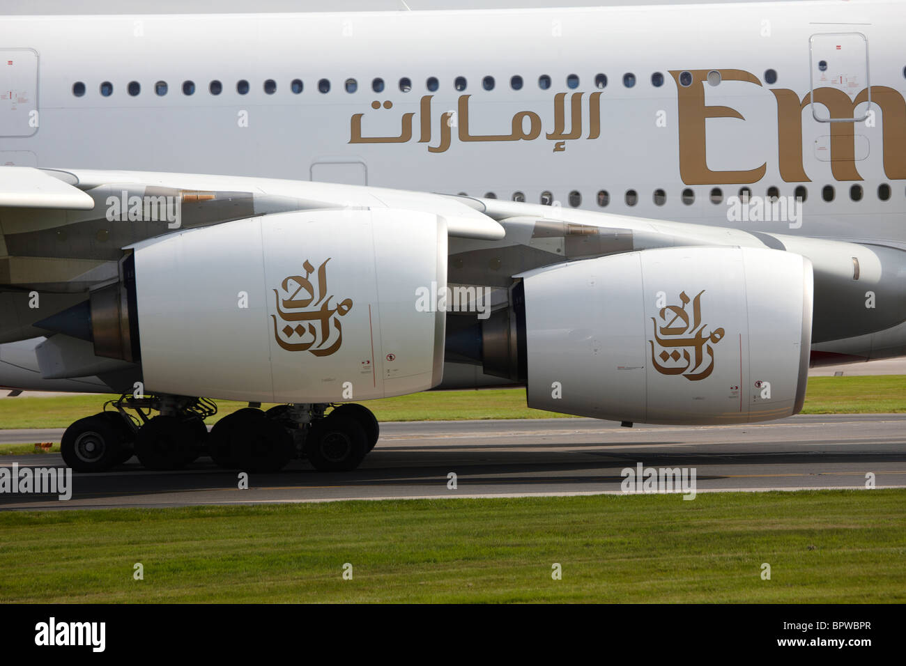 Airbus A380 Emirates Airlines at Manchester Airport Stock Photo - Alamy