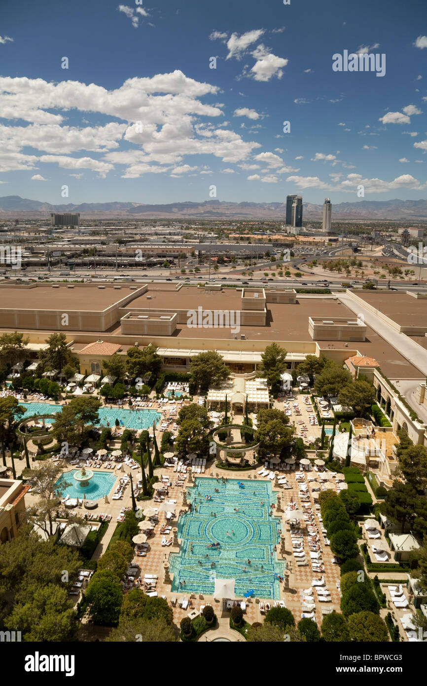 A view out of Las Vegas from the Bellagio Hotel looking across its ...