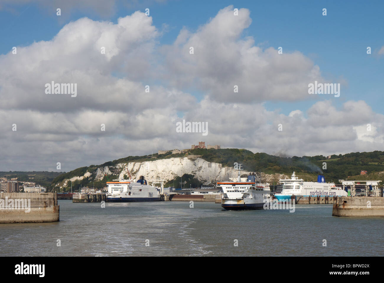 Entrance to Dover Port on a sunny day taken from the Channel Stock ...