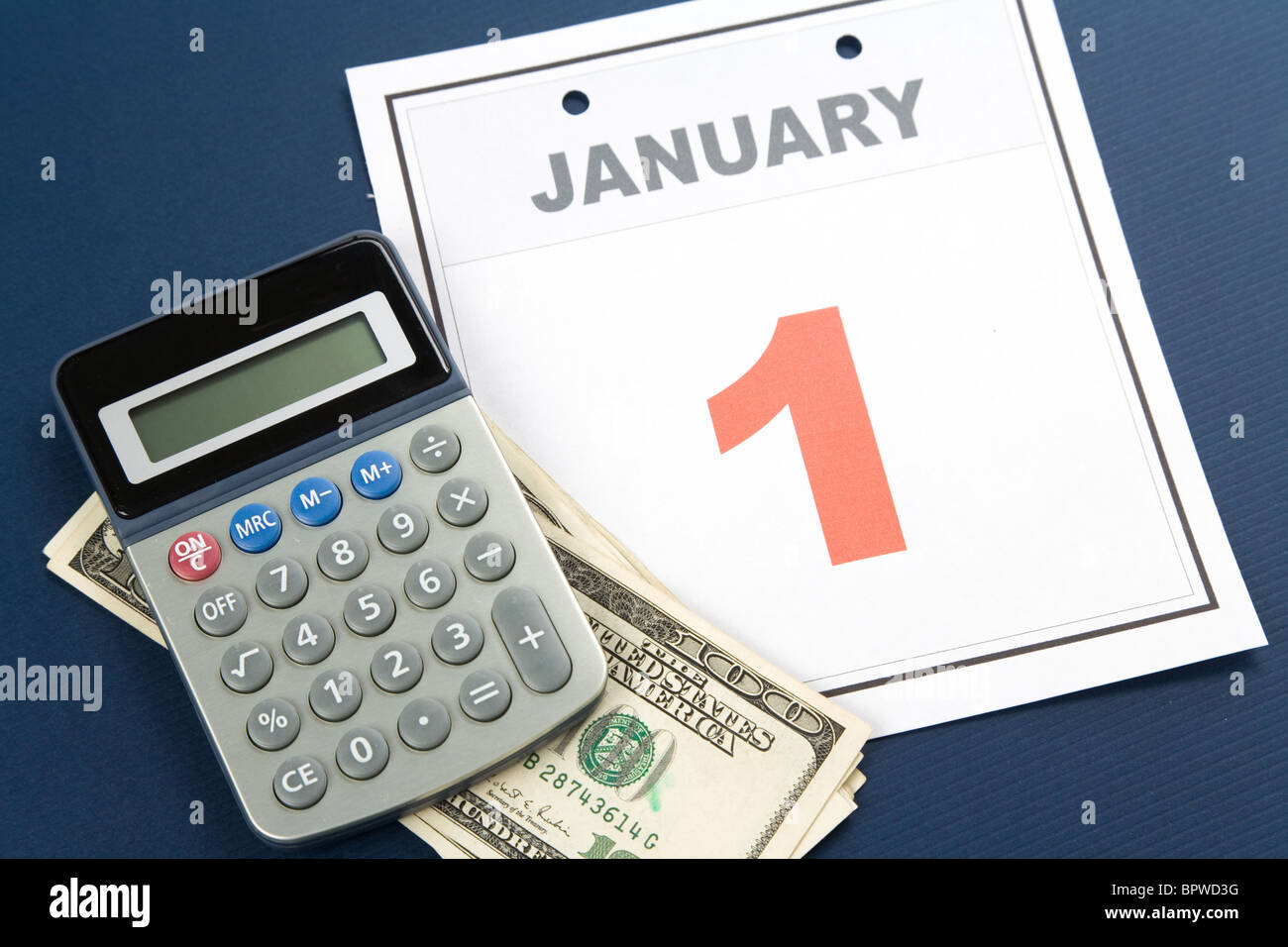 New Year and dollar, calendar date January 1, concept of finance ...