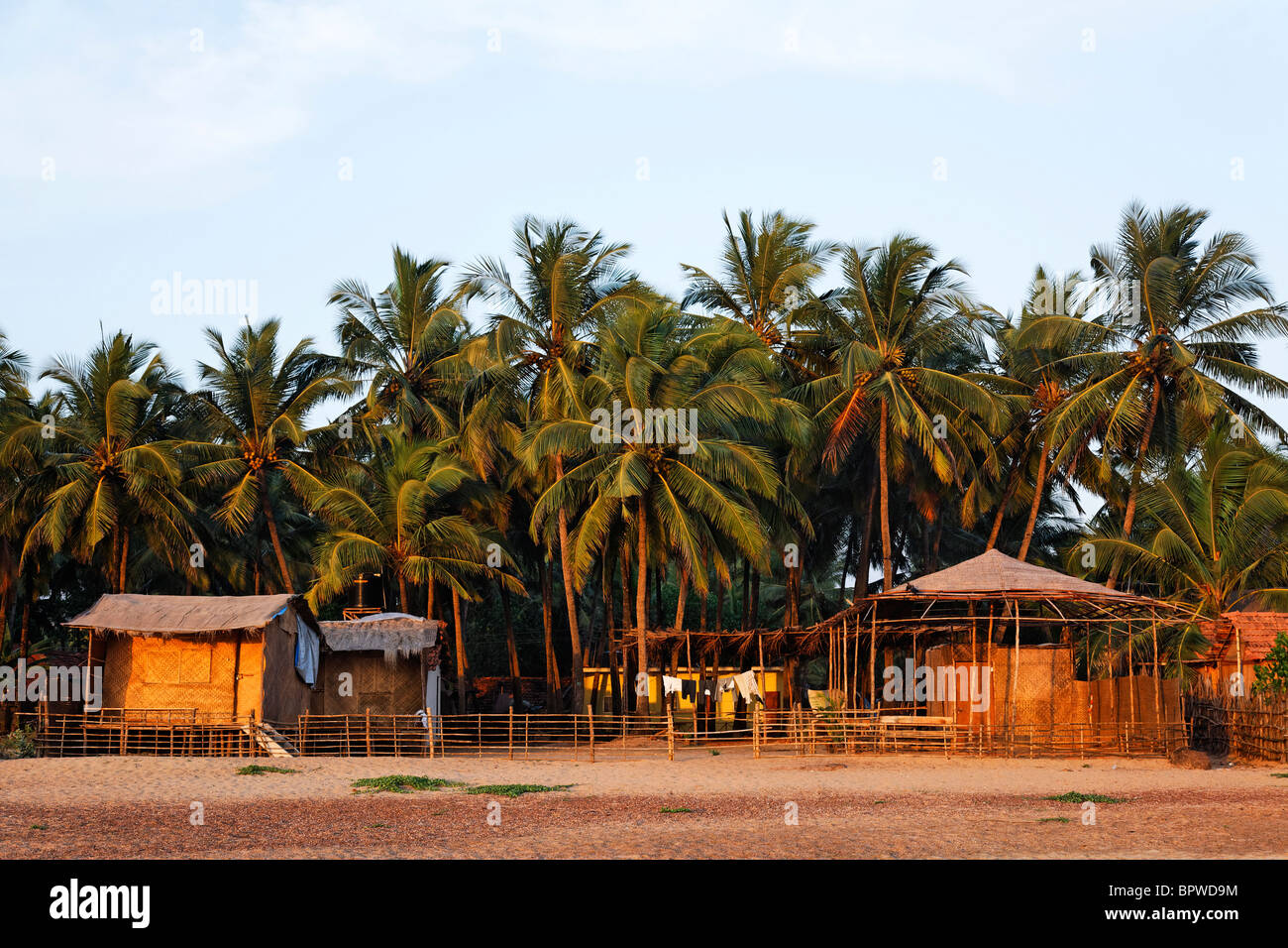 Wooden huts lining the beach, Agonda Beach, Goa, India Stock Photo - Alamy