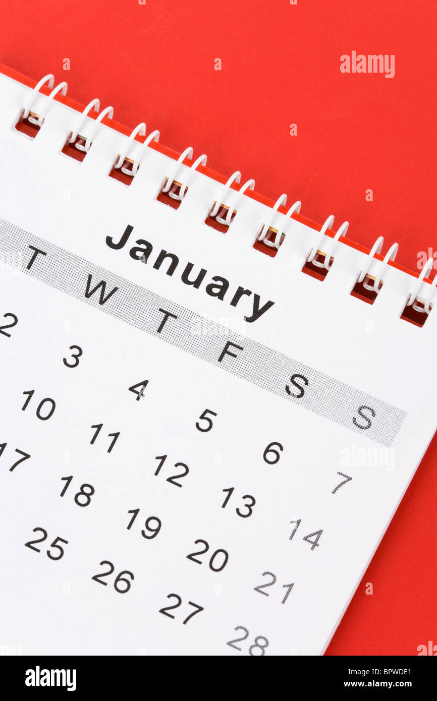Red Calendar January close up Stock Photo - Alamy