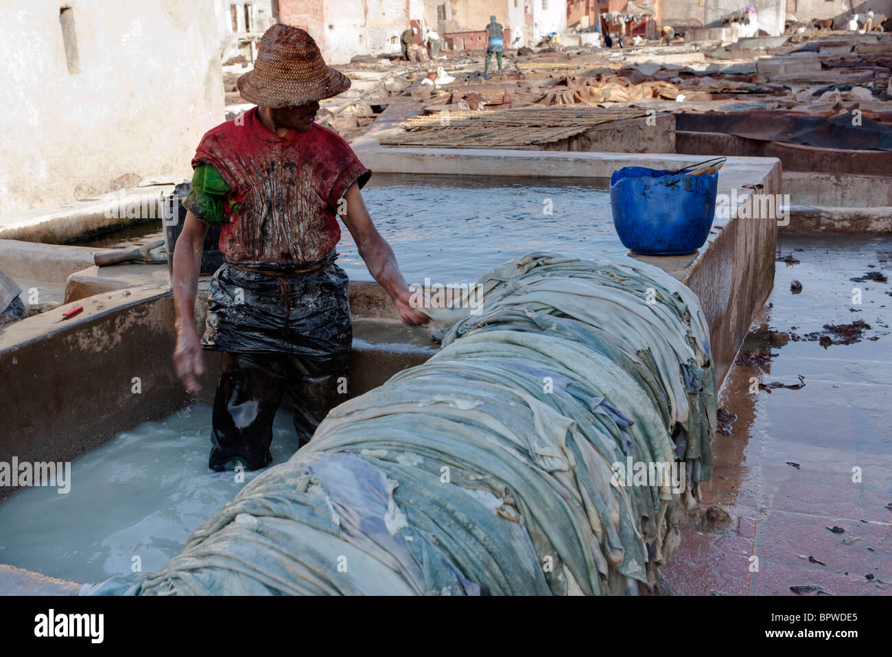 Tanneries. Treating leather in the tanneries Stock Photo - Alamy