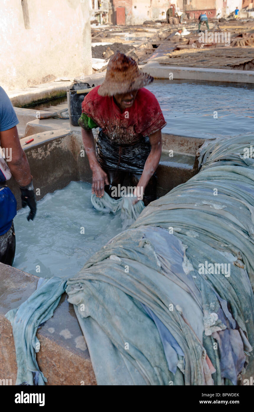 Tanneries. Treating leather in the tanneries Stock Photo - Alamy