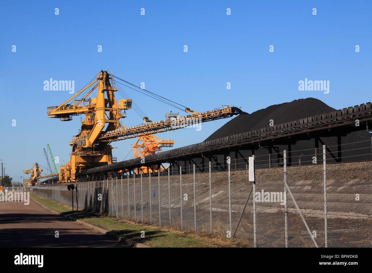 a huge coal loading conveyor belt piles coal. Kooragang Island ...