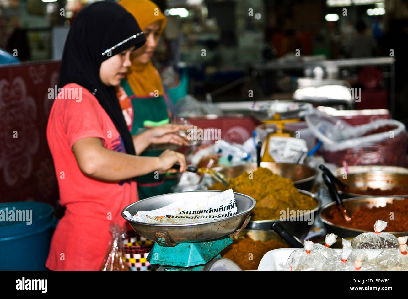 Tasty Thai food being cooked in a small Muslim style restaurant Stock ...