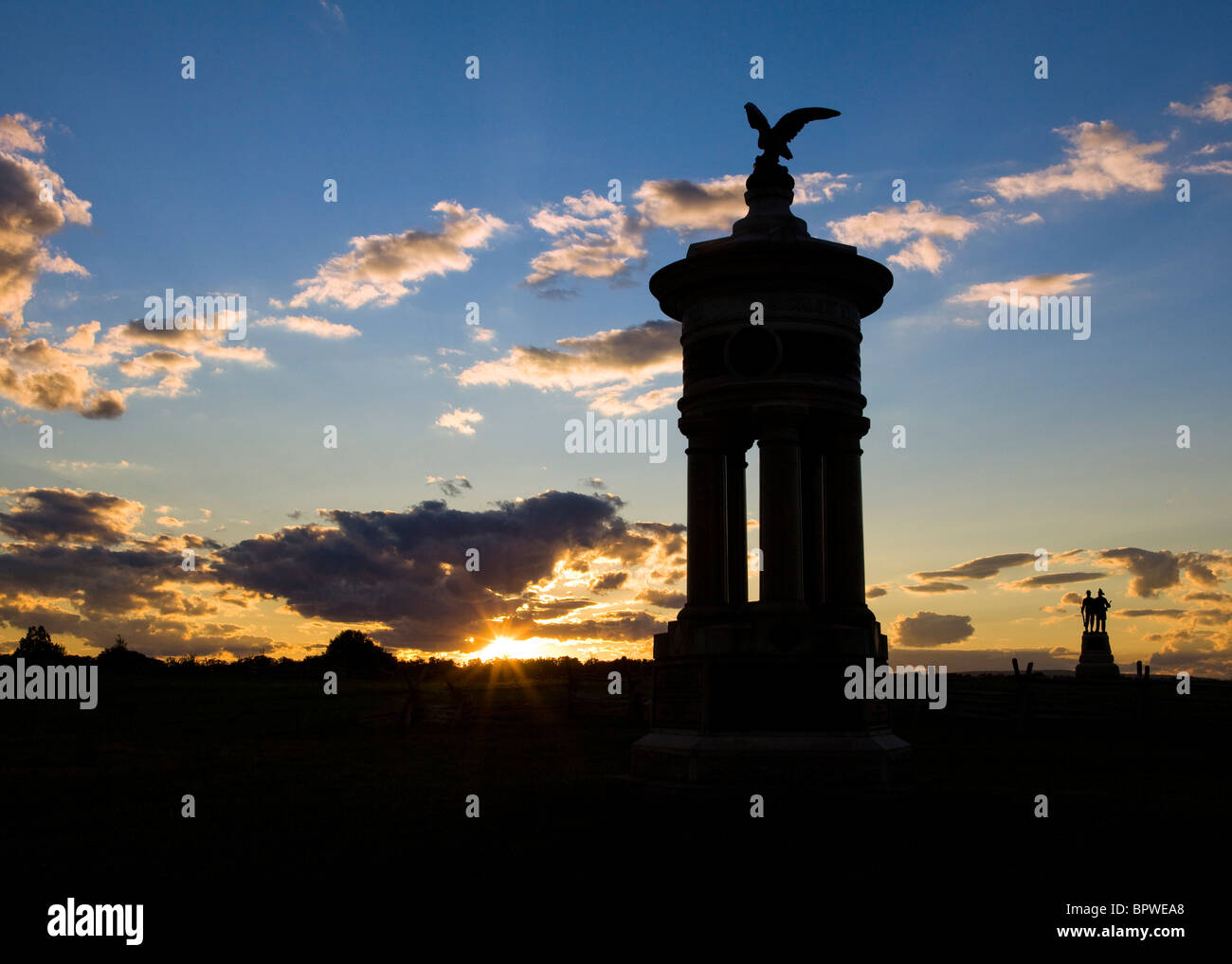 American Civil War - 72nd New York Infantry monument during sunset ...