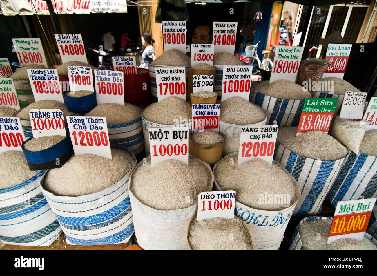 Large variety of Vietnamese rice sold in the markets of Saigon Stock ...