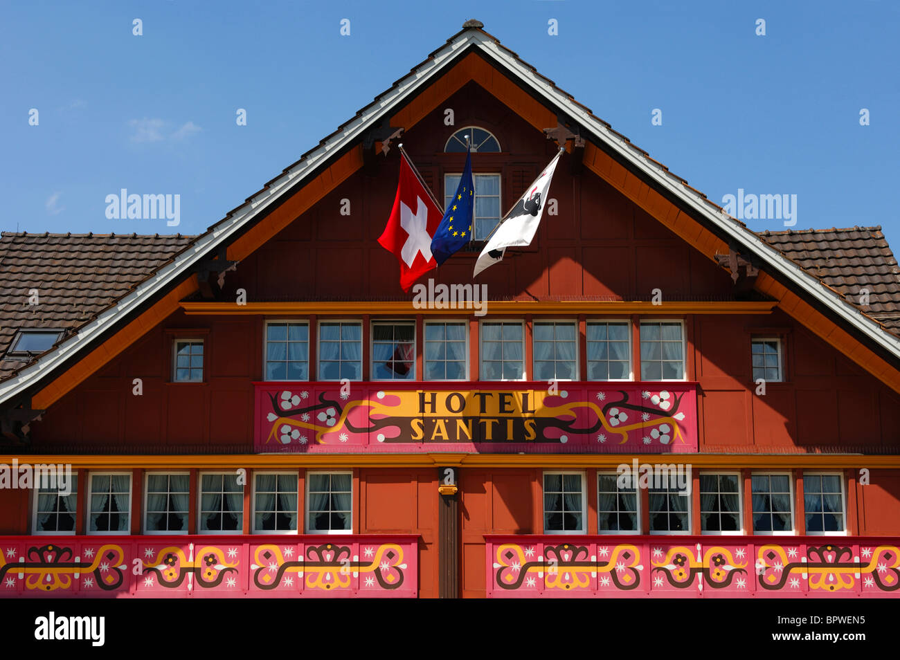 Romantik-Hotel Säntis with its magnificent facade, Appenzell ...