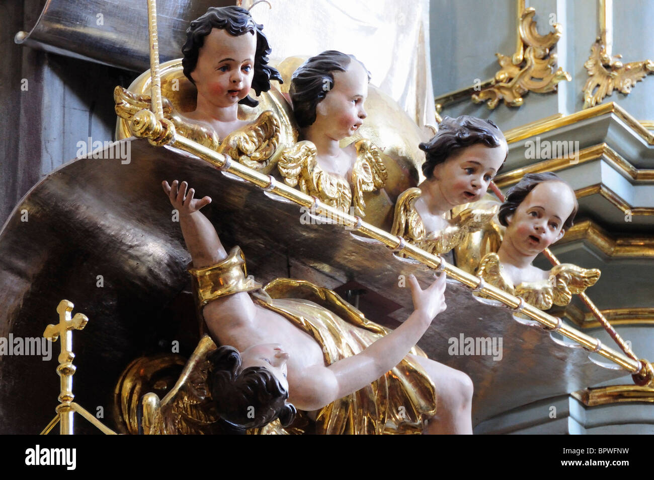 Cherub detail on the Silver ship pulpit detail in St Andrew's Church in ...