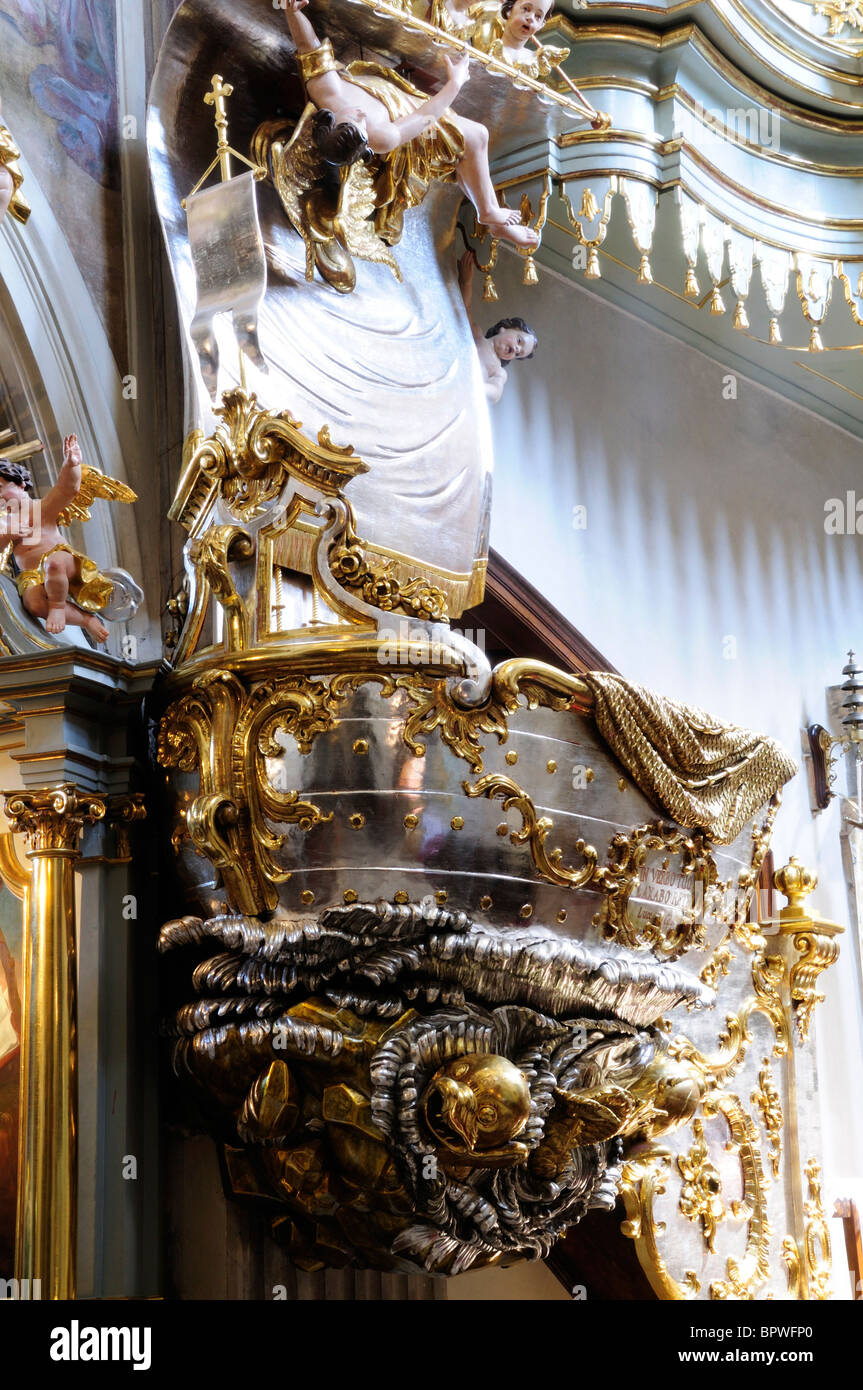 Silver ship pulpit detail in St Andrew's Church in Krakow Stock Photo ...