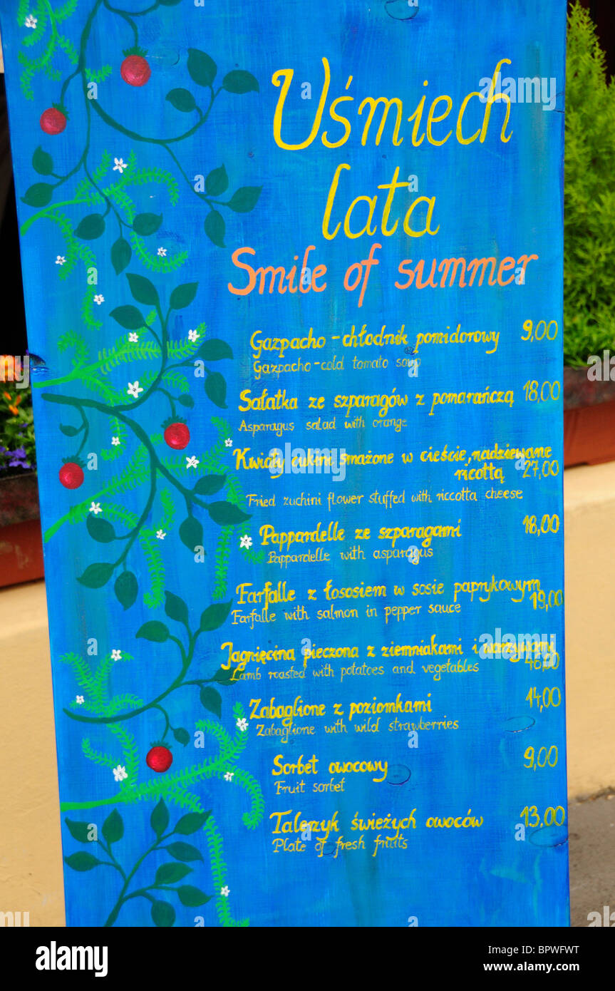 Restaurant Summer menu board detail on Sw Anny St in Krakow Stock Photo ...