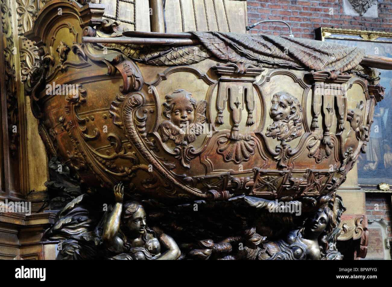 Detail of the Boat shaped pulpit in the Corpus Christi Church ...