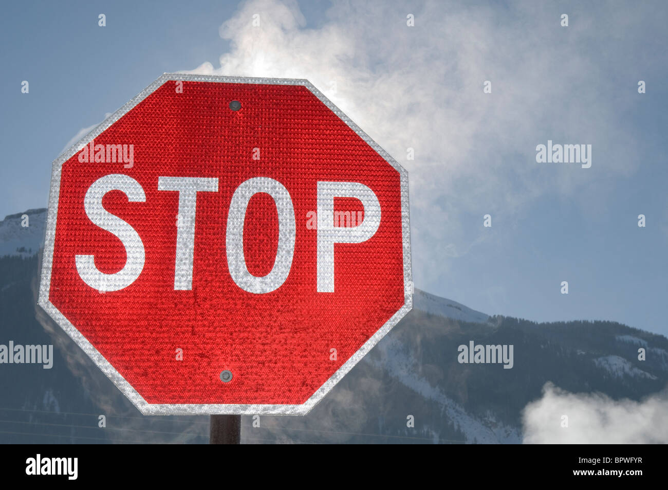 Steaming stop sign, Silverton, Colorado Stock Photo - Alamy
