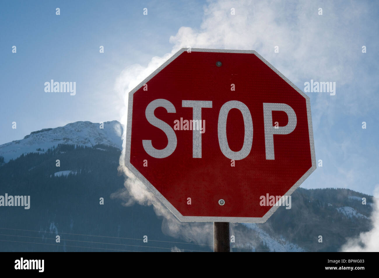 Steaming stop sign, Silverton, Colorado Stock Photo - Alamy