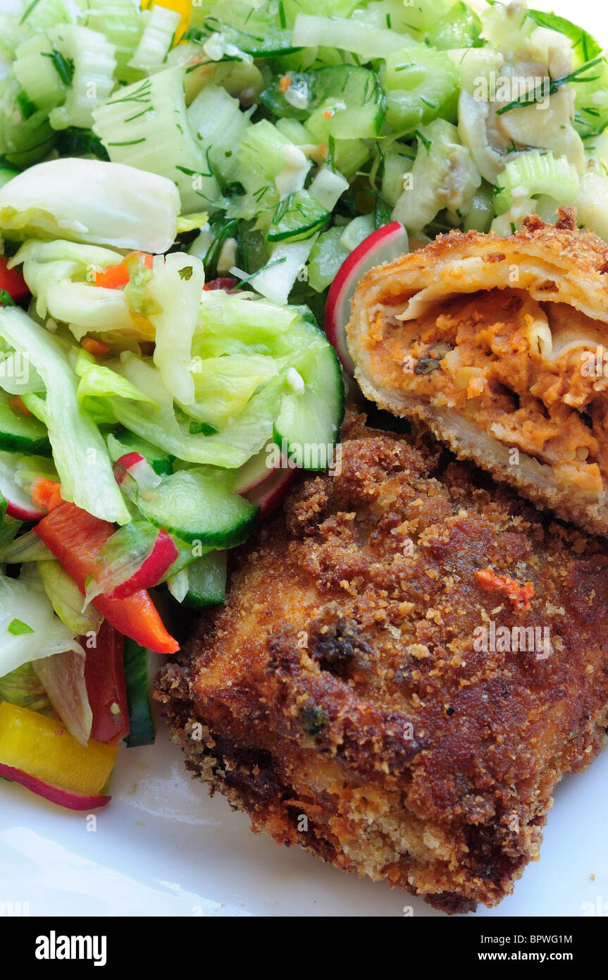 Salads and vegetarian dish Soya pancake served in Bar Vega on Krupnicza ...