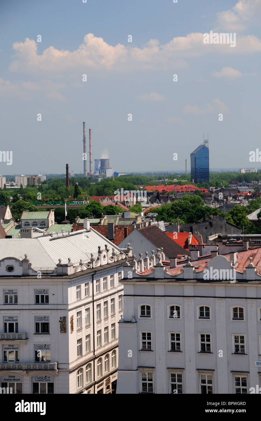 View to Nowa Huta cooling towers from Town Hall Tower in Krakow Stock ...