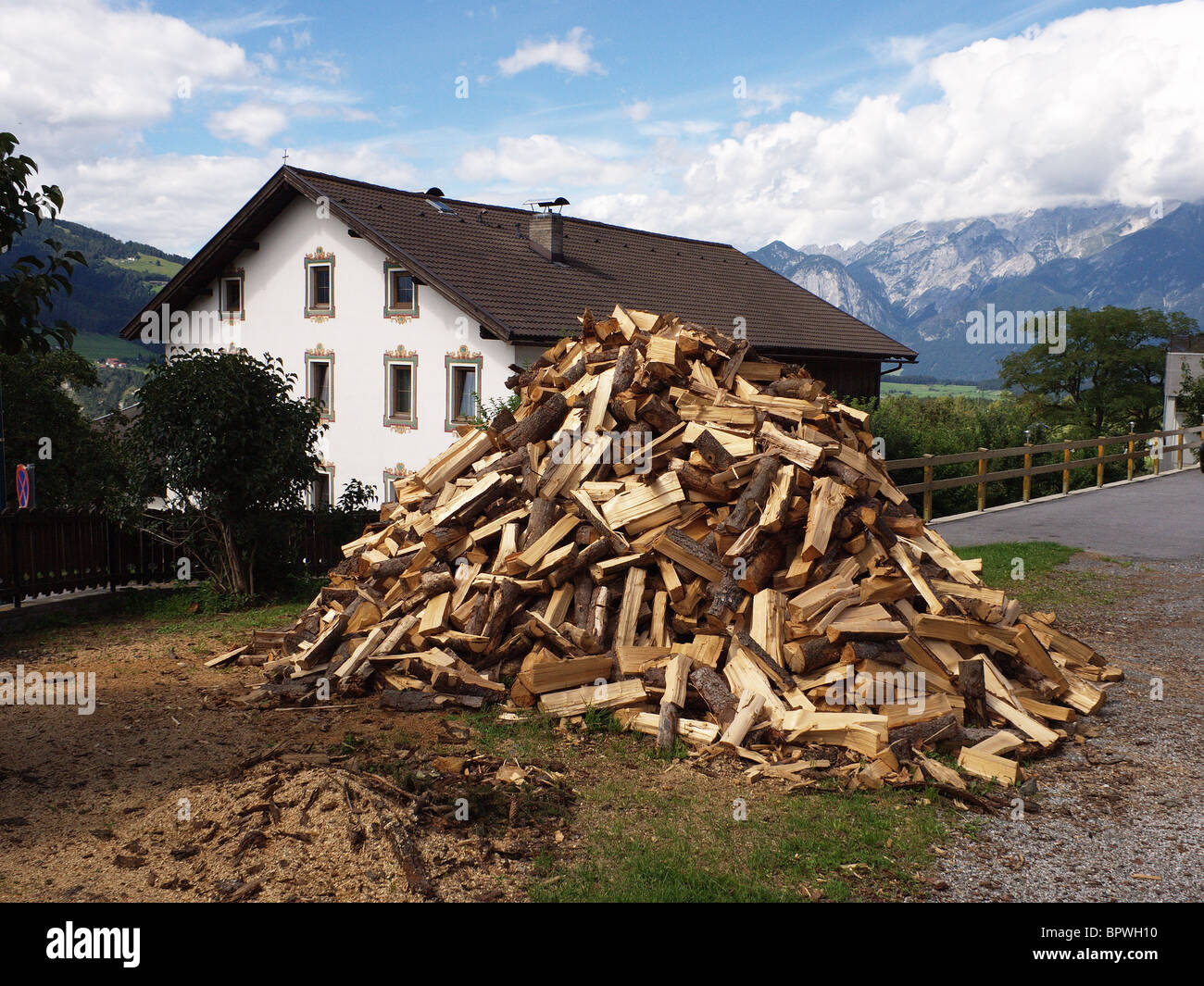 A pile of logs for winter fuel ready for stacking in a dry place Patsch ...