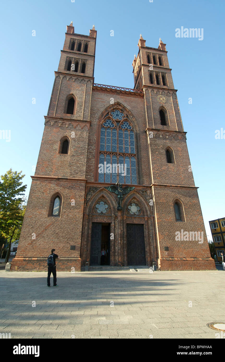 Twin towers of the neo-Gothic church in Berlin, Friedrichswerdersche ...