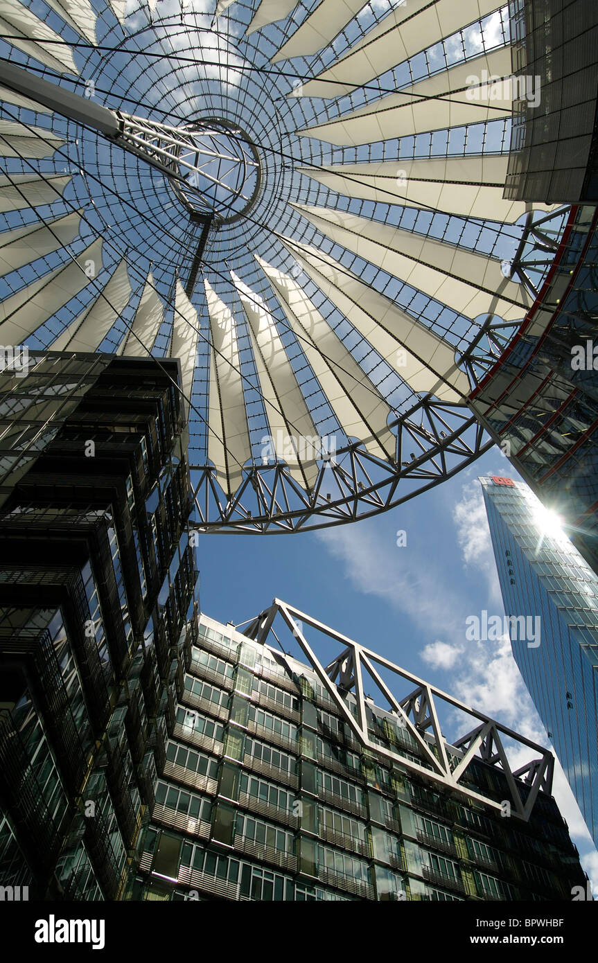 The modern Sony Center building with detail parachute dome Berlin Stock ...