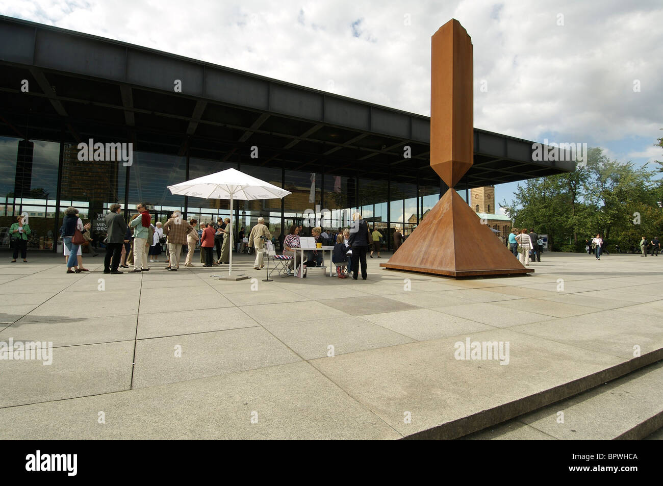 View of main facade of the Neue National Galerie entrance in Berlin ...