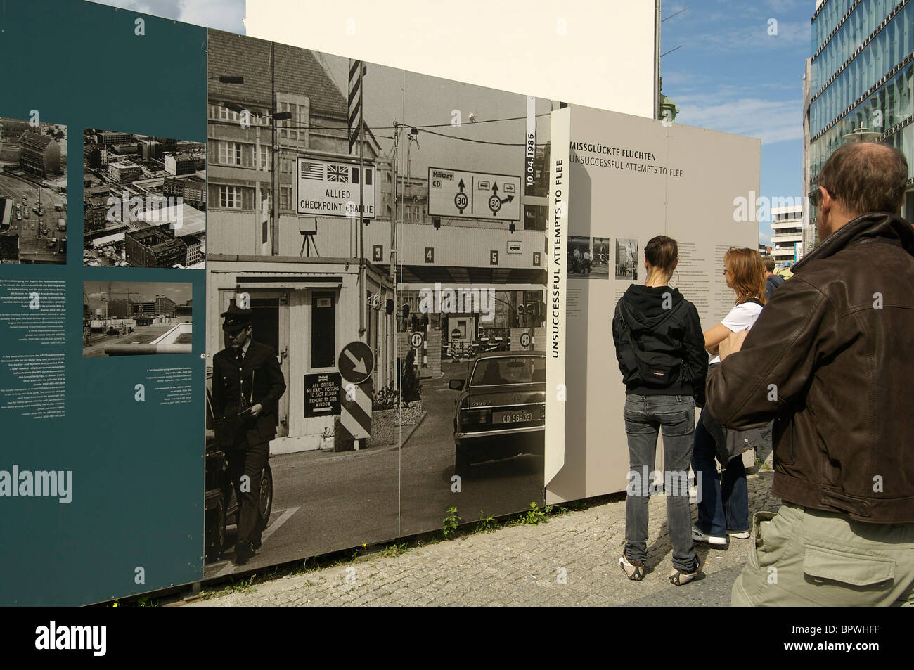 Checkpoint Charlie - detail information panels Stock Photo - Alamy