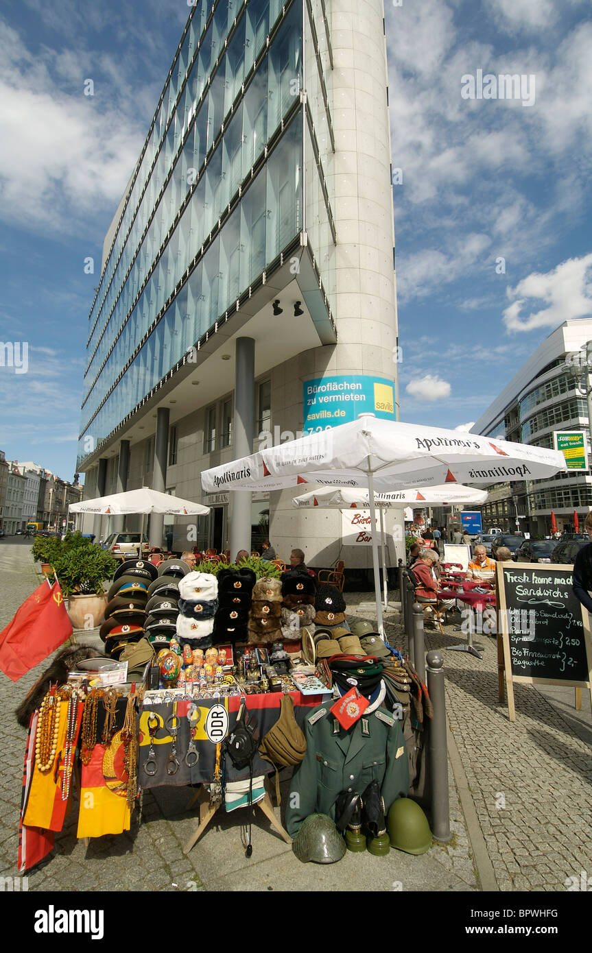 Checkpoint Charlie - new buildings + DDR souvenirs Stock Photo - Alamy