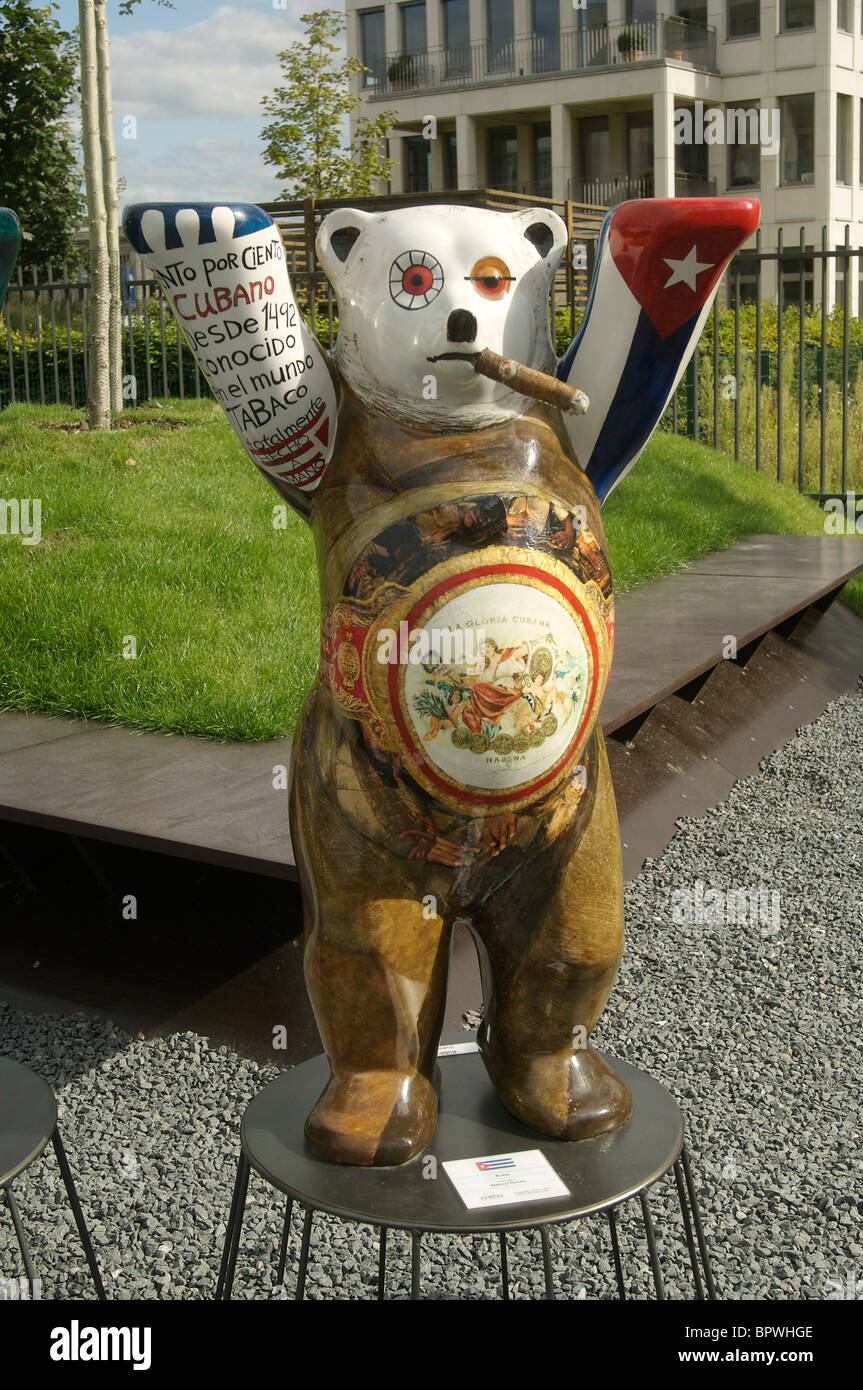 Statue of cuba bear with Havanna Cigar in mouth in Berlin Stock Photo ...