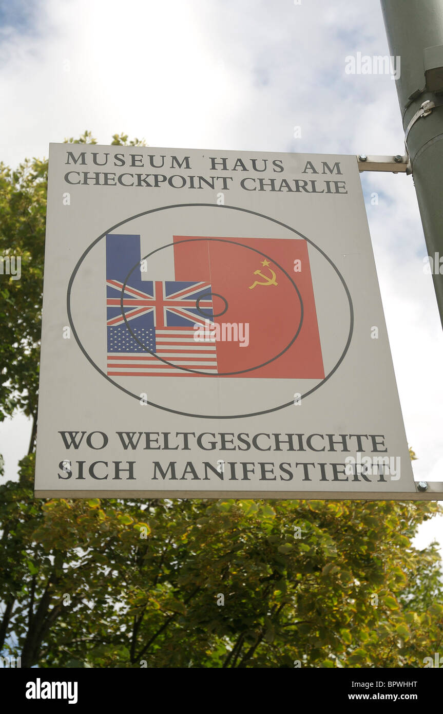 Checkpoint Charlie - Information sign about the Museum Haus Stock Photo ...