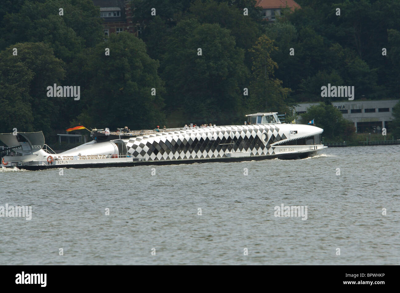 Wannsee ferry - Whale ferry called Moby Dick on the River Havel Stock ...