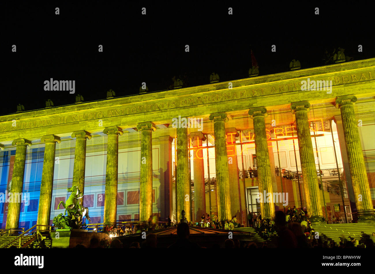 Exterior of Altes Museum - night view during Museum Long Night or late ...