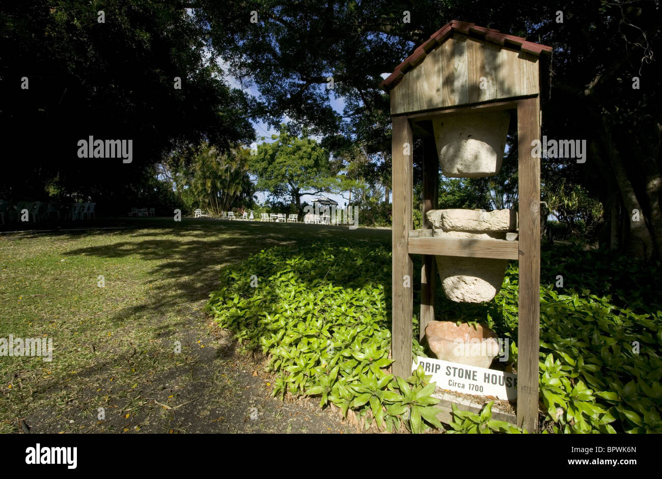 Old water filter in the grounds of Sunbury Plantation House in Barbados ...