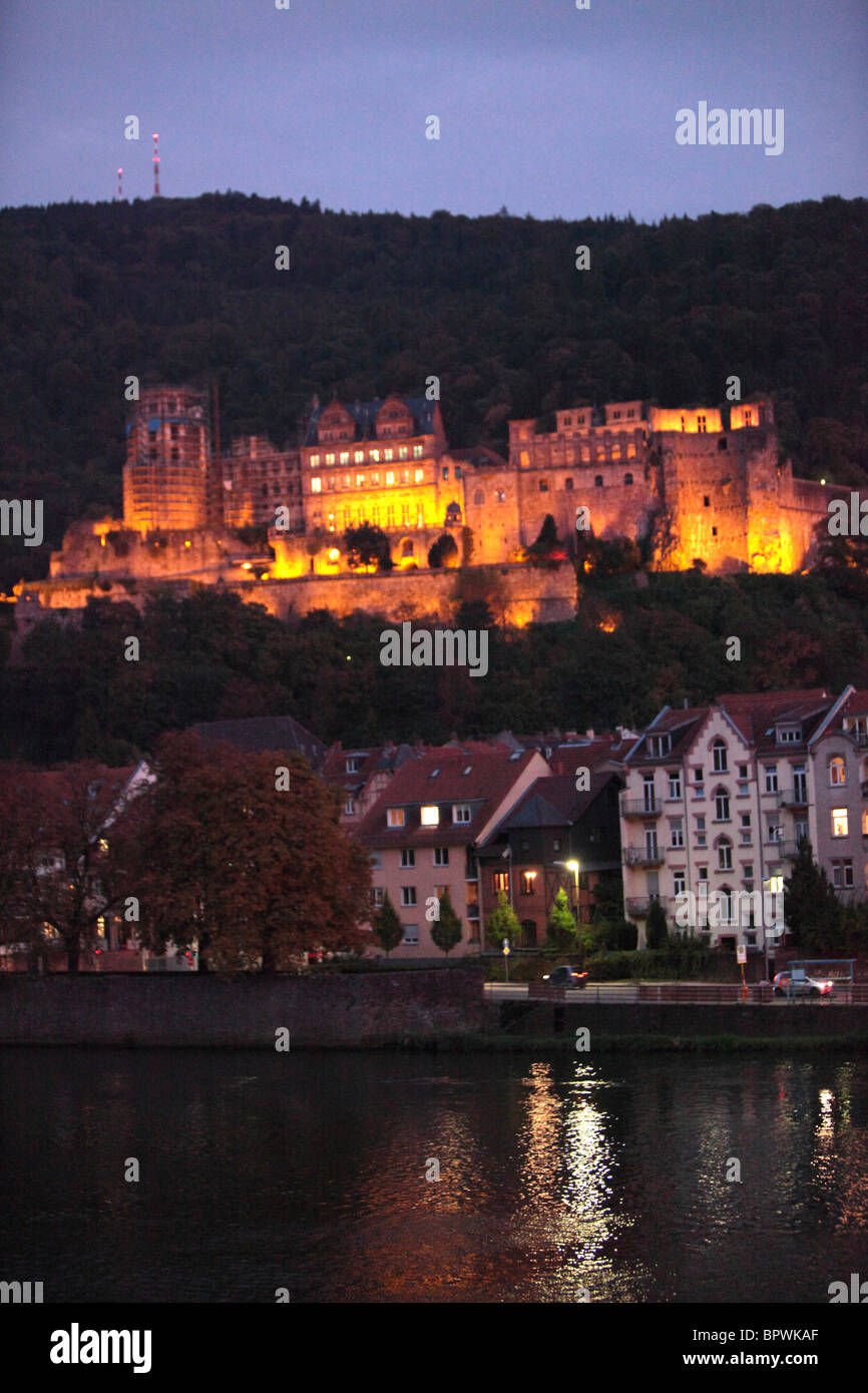 Heidelberg Castle illuminated at night, Baden-Württemberg, Germany ...