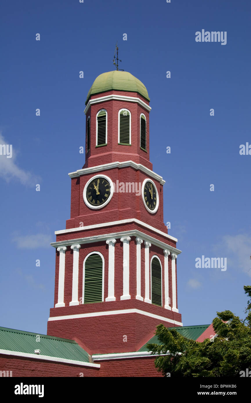 Red clock tower of the Main Guard at the Garrison Historic Area in ...