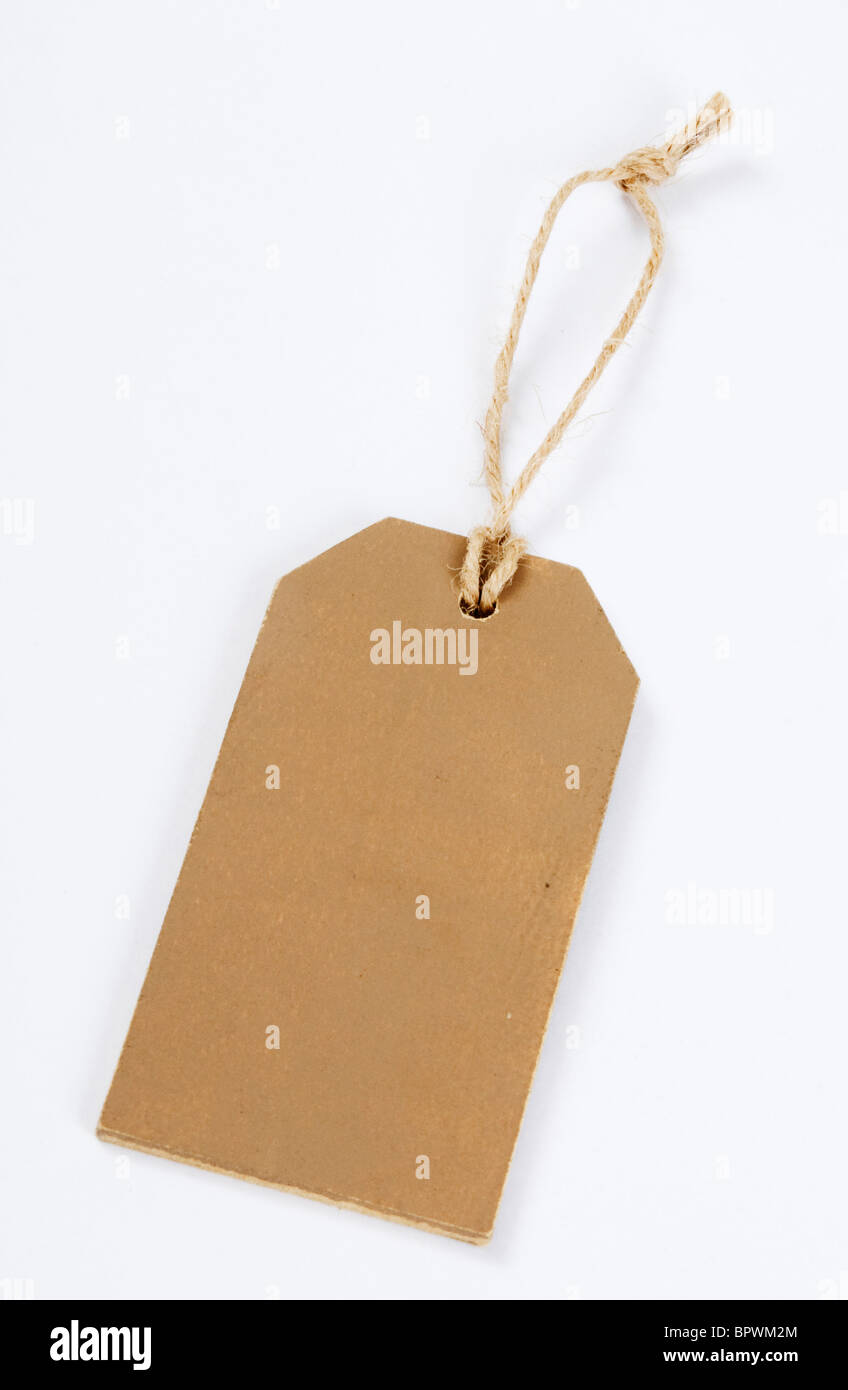 An cardboard label with a knotted string, used for attaching to items ...