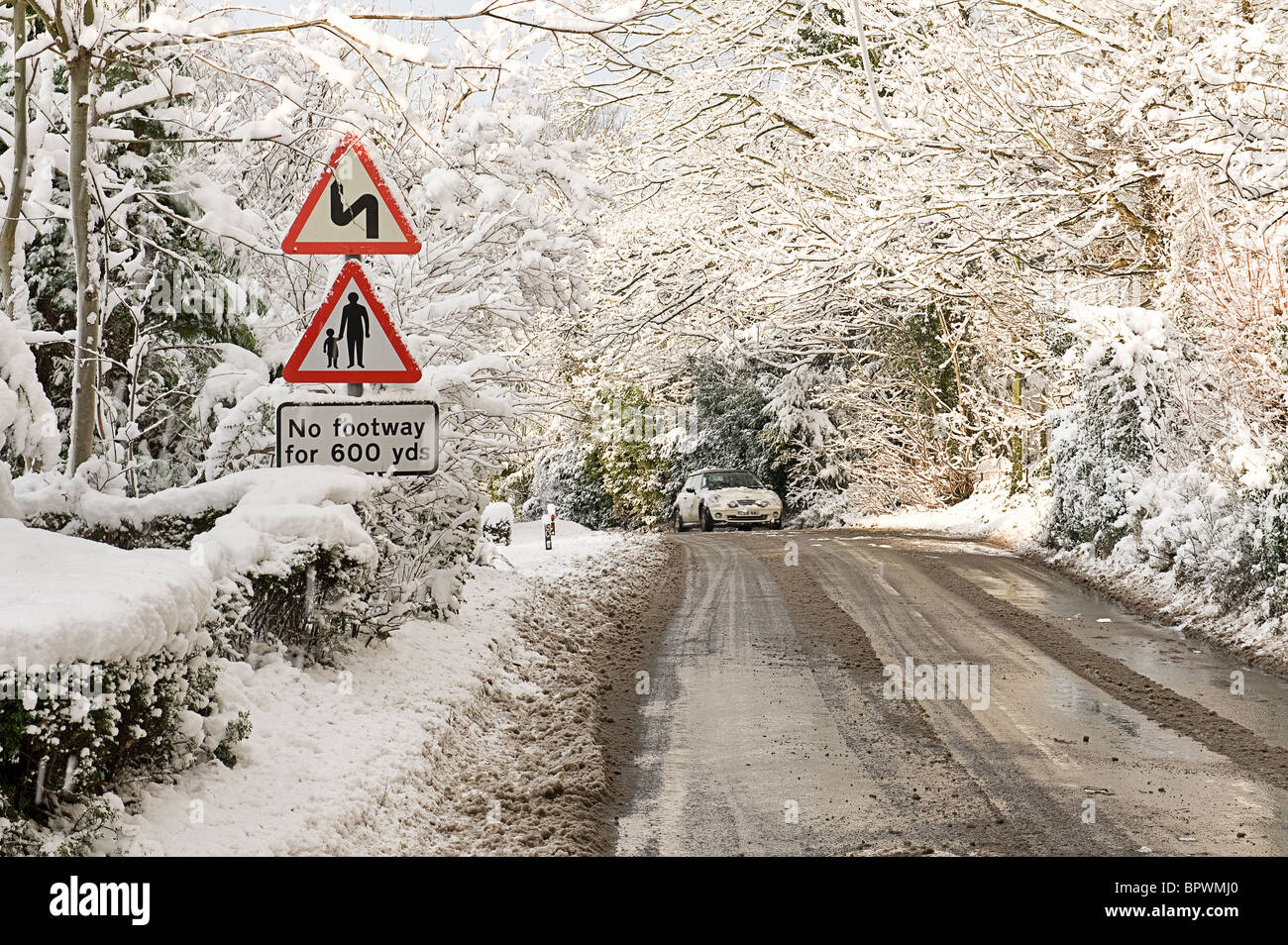 newly fallen snow in the garden of England, Kent, covers up a magnitude ...
