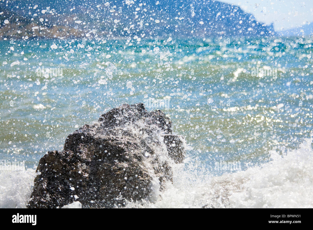 Sea surf wave closeup break on stone (Crimea, Ukraine Stock Photo - Alamy